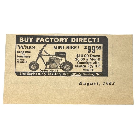 Art | Wren Minibike Mini Print Ad Vintage 1963 Bird Engineering Omaha ...